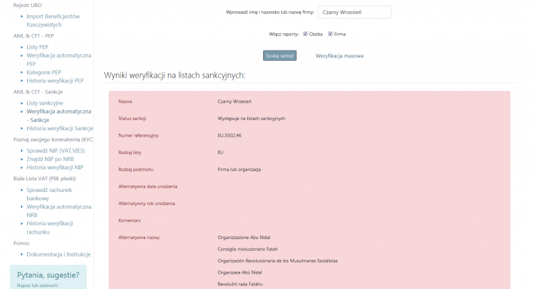 Listy sankcyjne – Platforma Hyperflow