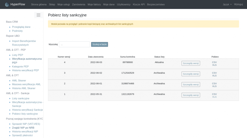 Sankcje offline – Platforma Hyperflow